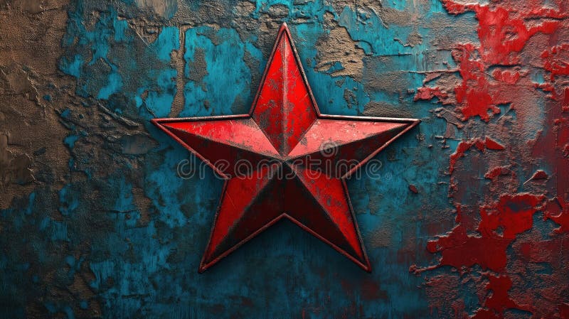 Red Star Emblem on Textured Blue and Brown Background Stock Photo ...