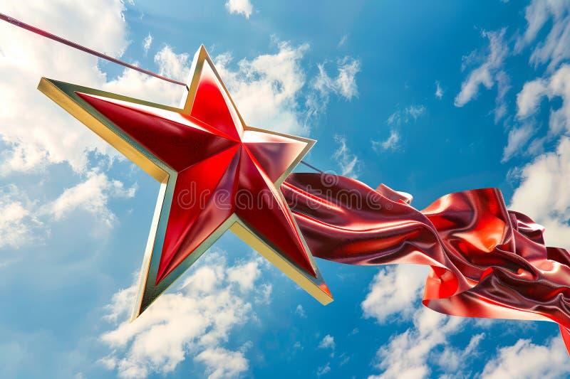 A Red Star is Flying in the Sky Stock Photo - Image of clothesline ...