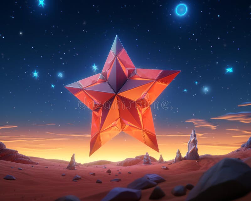 A Red Star in the Middle of a Desert Stock Illustration - Illustration ...