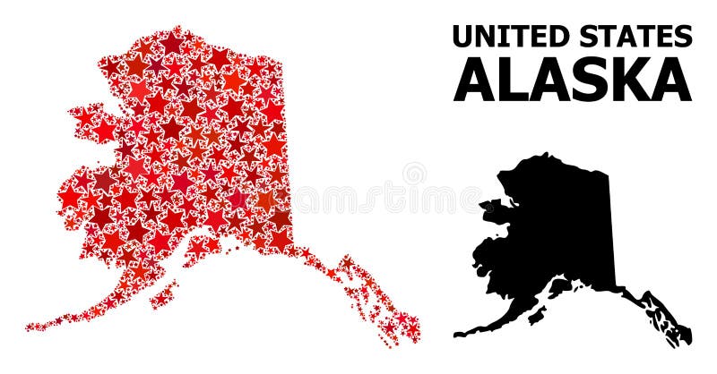 Red Star Mosaic Map of Alaska State Stock Illustration - Illustration ...