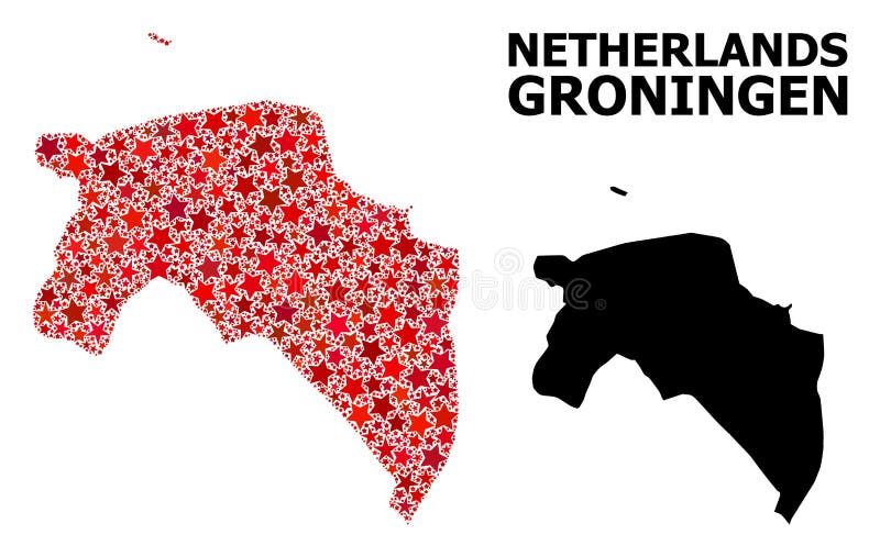 Red Star Mosaic Map of Groningen Province Stock Illustration ...