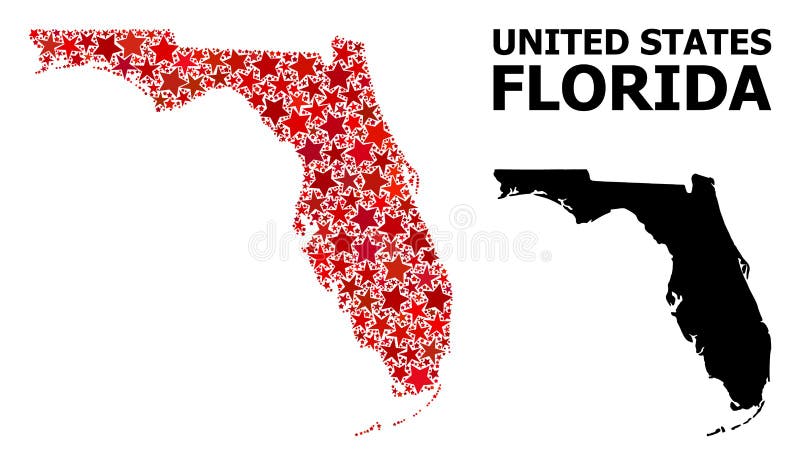 Red Star Pattern Map of Florida State Stock Illustration - Illustration ...