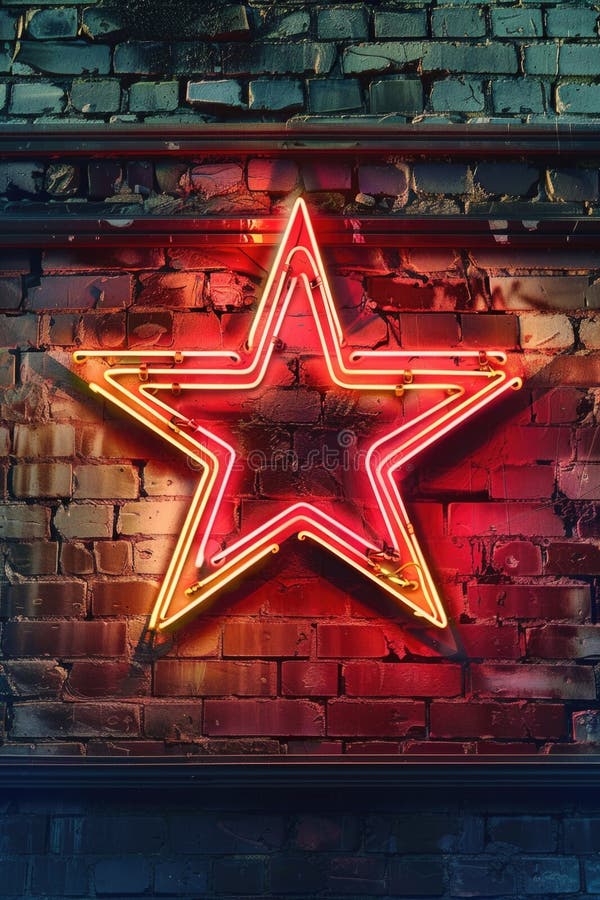 Red Star Sign on Brick Wall Stock Image - Image of business, neon ...