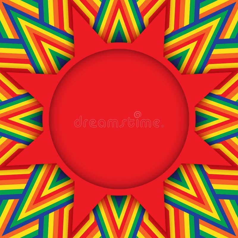 Red Star Text or Photo Template on Decorative Background of Rainbow ...