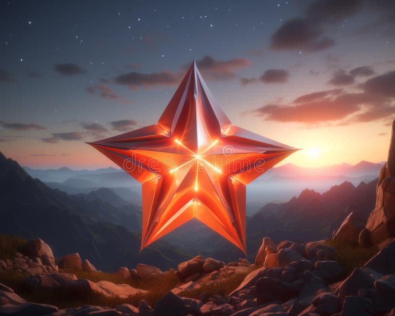 A Red Star on Top of a Mountain at Night Stock Illustration ...