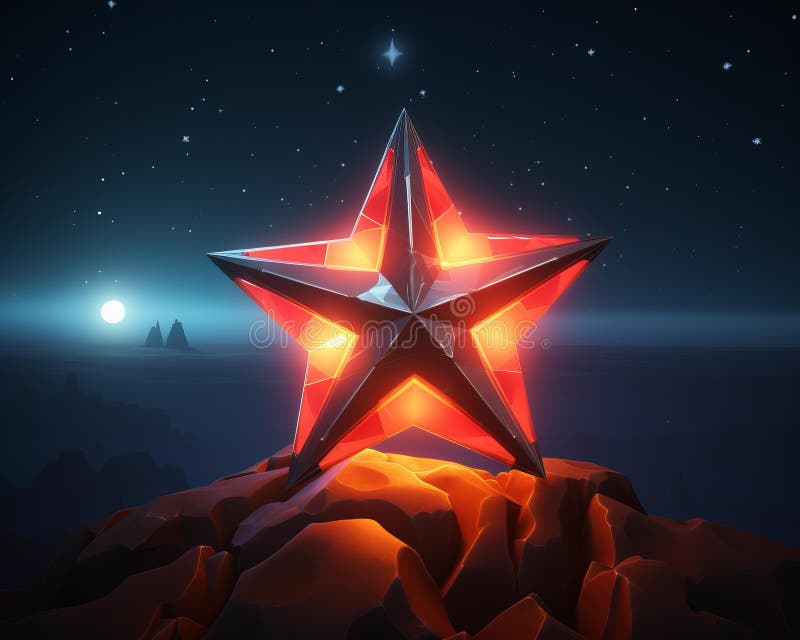 A Red Star on Top of a Mountain at Night Stock Illustration ...