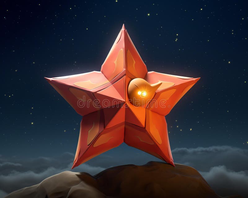 A Red Star on Top of a Mountain with Stars in the Sky Stock ...