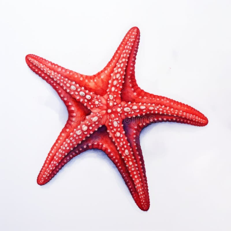 Hyper-realistic Watercolor Painting of a Red Starfish on White ...