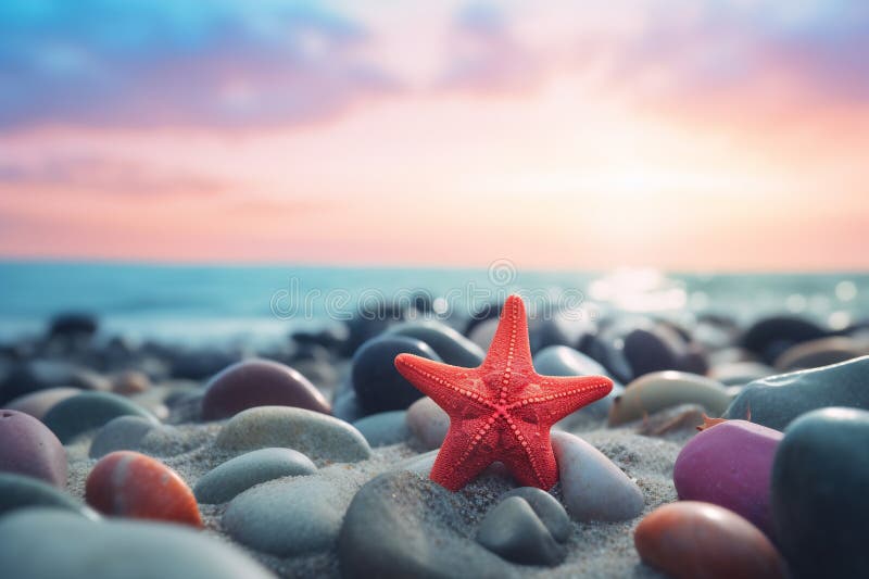 Red Starfish on Pile of Rocks Stock Image - Image of seaside ...