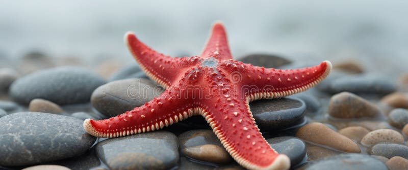 Red Starfish Resting on Pebbles at the Seashore Stock Image - Image of ...