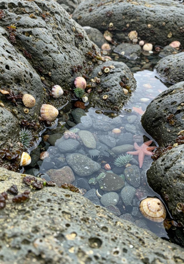 Red Starfish in a Rocky Tide Pool Stock Illustration - Illustration of ...