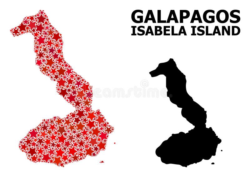 Red Starred Mosaic Map of Galapagos - Isabela Island Stock Illustration ...