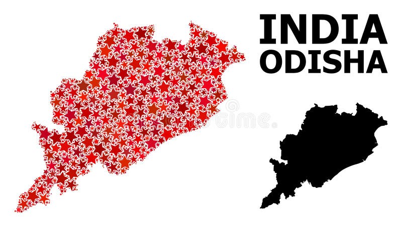 Red Starred Mosaic Map of Odisha State Stock Illustration ...
