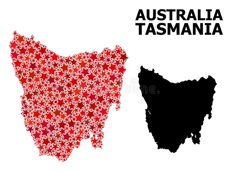 Red Starred Mosaic Map of Tasmania Island Stock Illustration ...