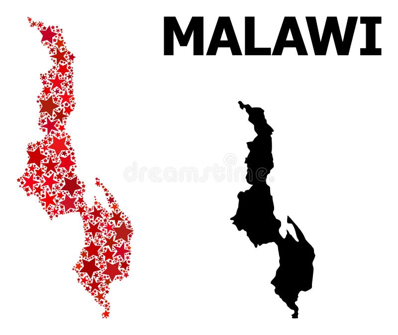 Red Starred Pattern Map of Malawi Stock Illustration - Illustration of ...