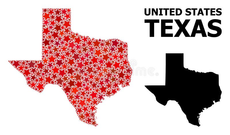 Red Starred Pattern Map of Texas State Stock Illustration ...