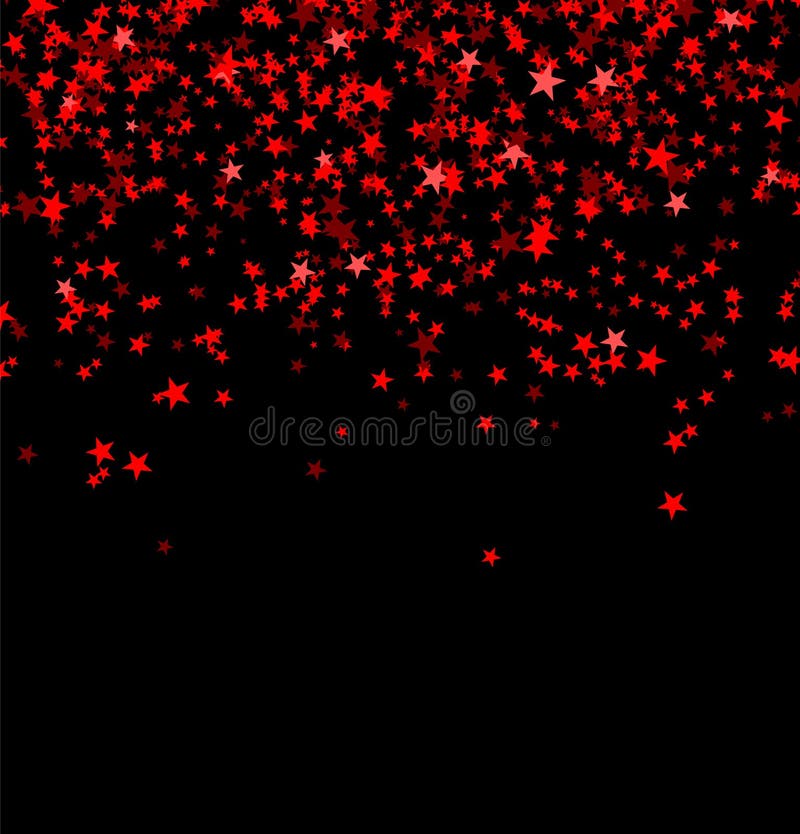 Red Stars Falling from the Sky on Black Background. Abstract Background ...