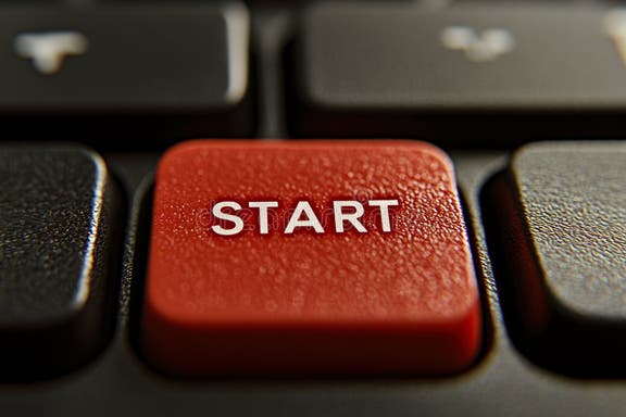 Red Start Button on the Black Keyboard. Close Up View Stock ...