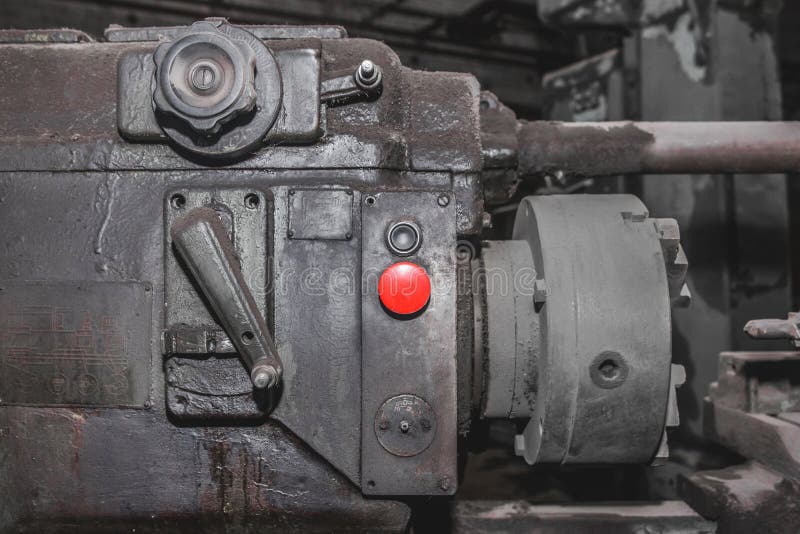 Red Start Button for Controlling Old Milling Machine Equipment in the ...