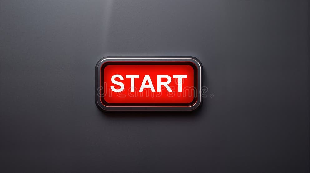 Red Start Button on Dark Background Interface Control Technology Push ...