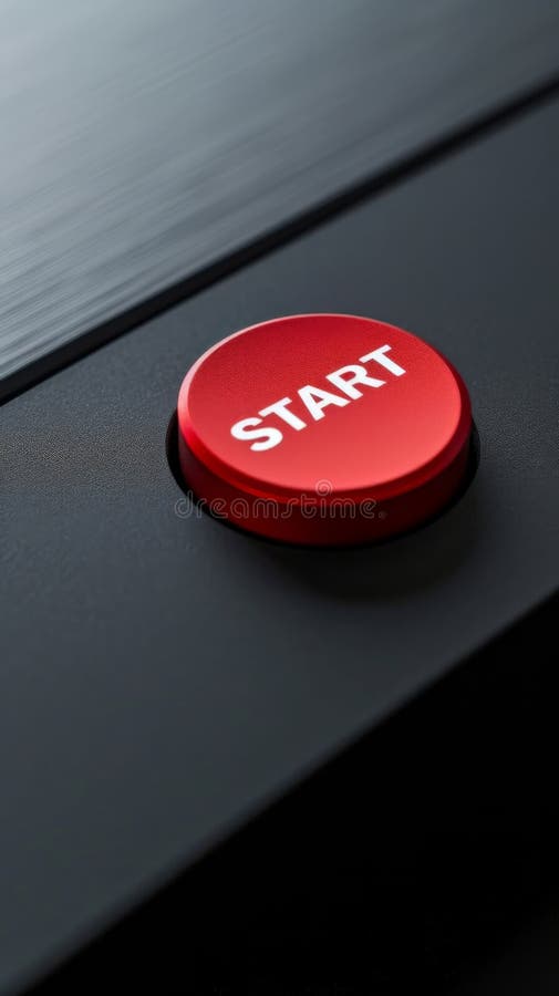 Red Start Button on a Dark, Textured Surface, Representing Energy and ...