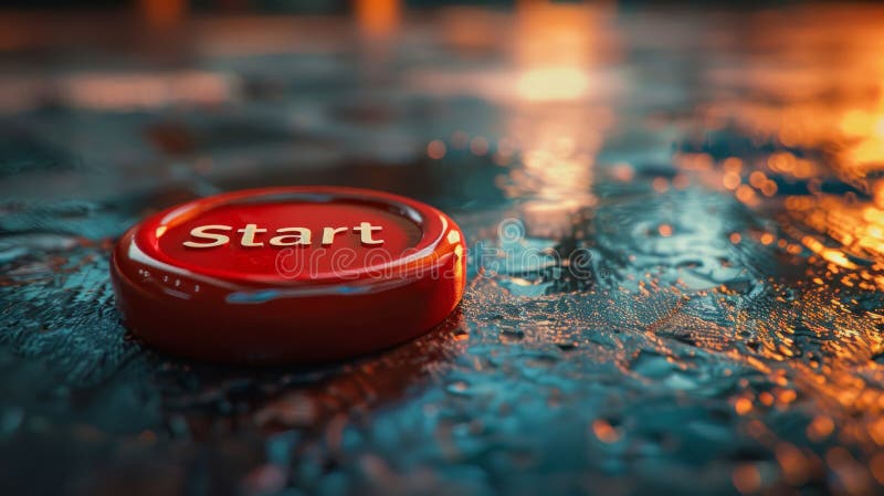 A Red Start Button on a Wet Surface. Stock Photo - Image of technology ...