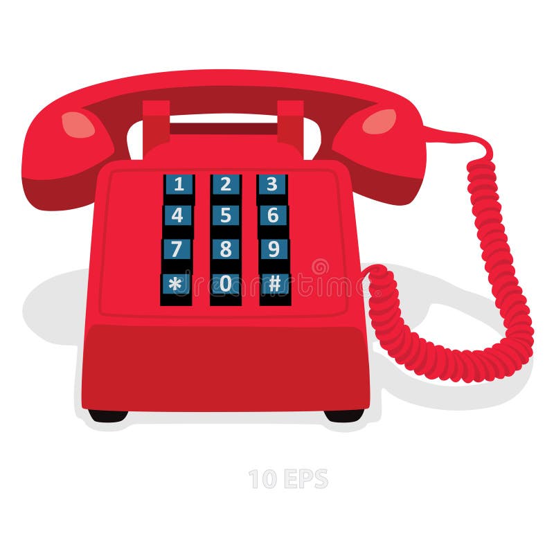 Red Stationary Phone with Button Keypad. Stock Vector - Illustration of ...