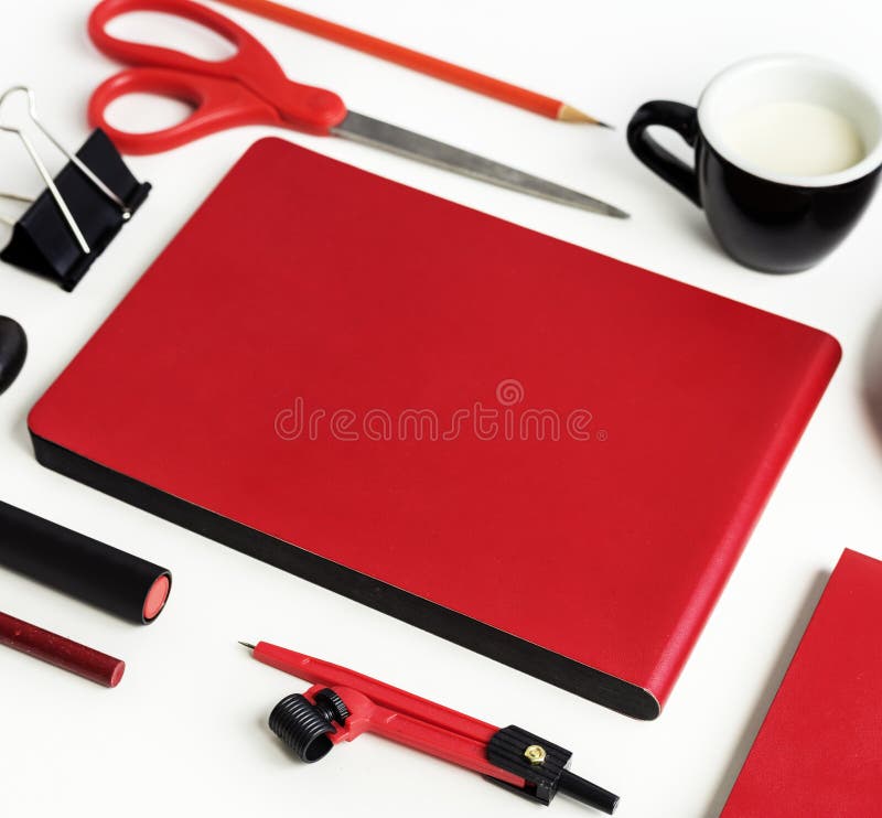 Red Stationery Isolated on White Stock Photo - Image of pencils ...