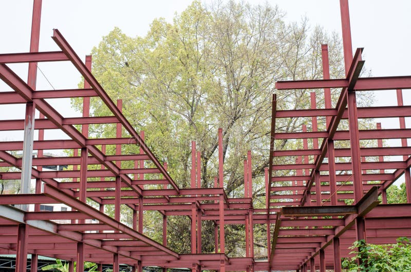 Red Steel &big Green Tree Stock Image - Image of site, home: 55246305