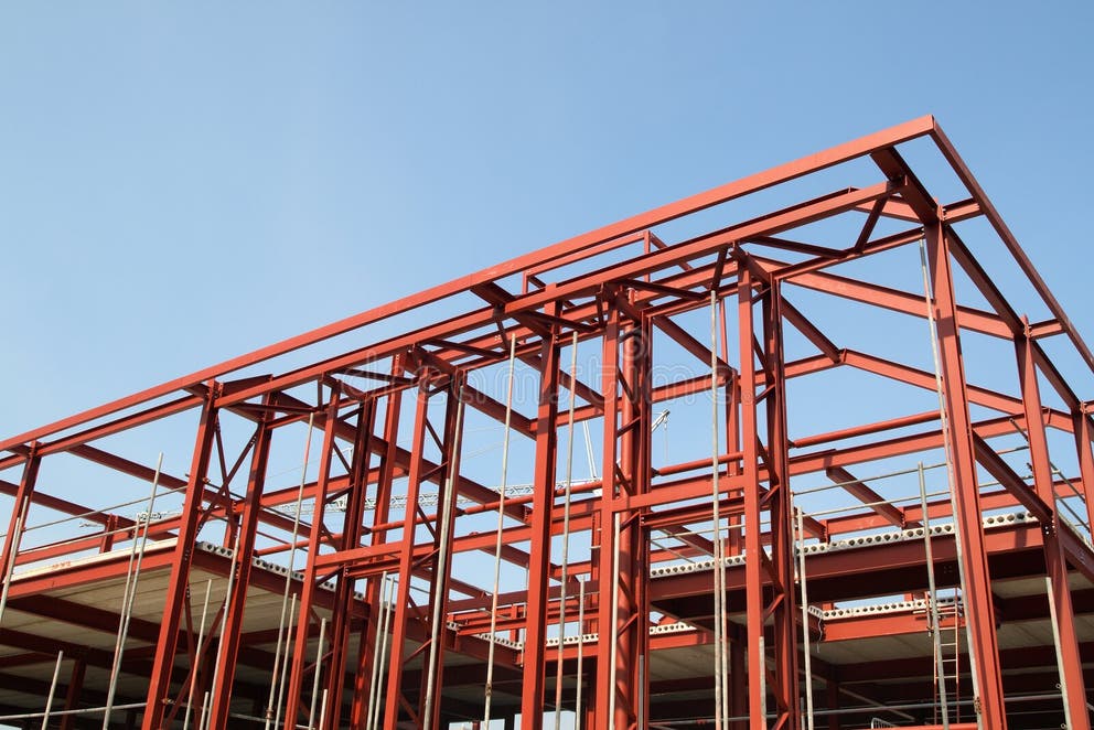 Red steel building fram stock image. Image of girders - 2185621
