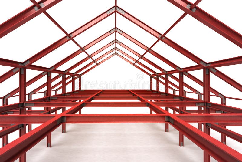 Red Steel Complex Framework Building Indoor Perspective View Stock ...
