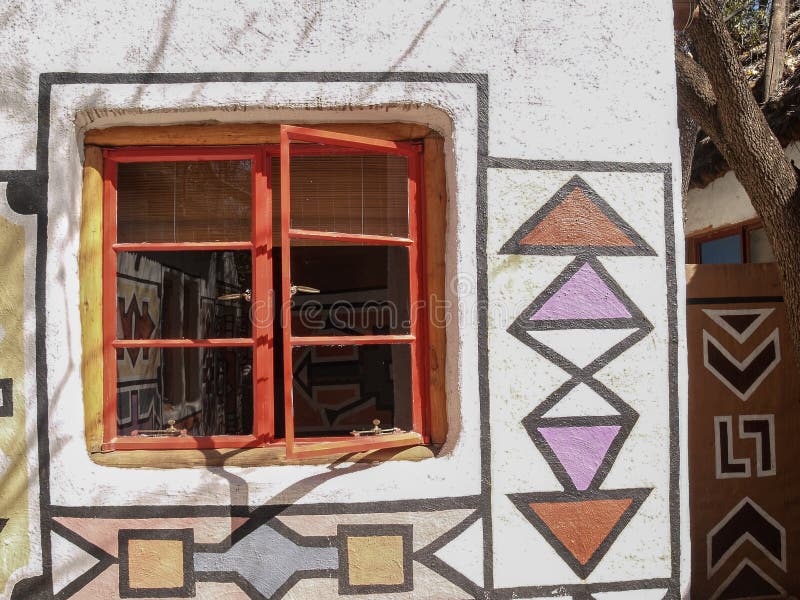 Red Steel Frame Window in Building Wall with Pattern Editorial Image ...