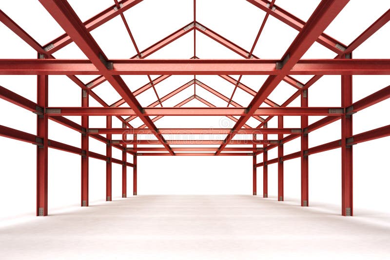Red Steel Framework Building Indoor Perspective View Stock Illustration ...