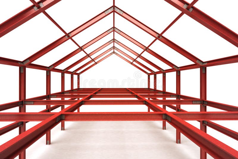 Red Steel Framework Building Front Perspective View Stock Illustration ...
