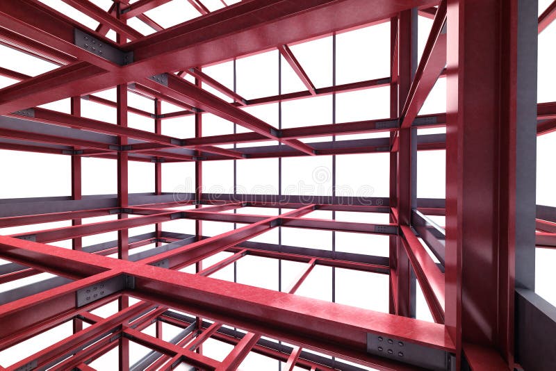 Red Steel Framework Building Indoor Perspective View Rendering Stock ...
