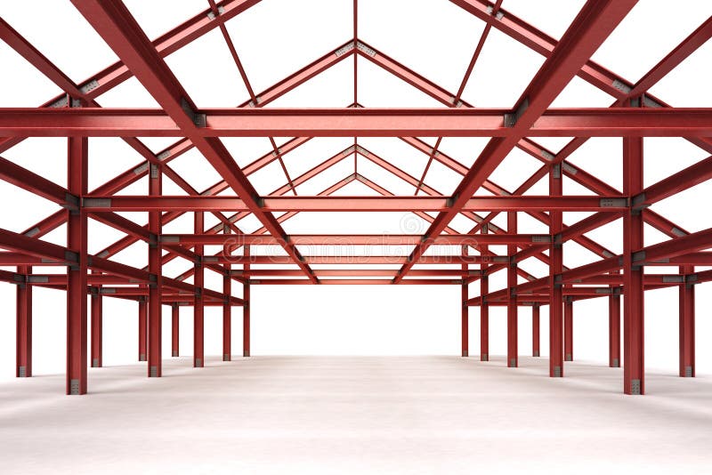 Red Steel Framework Building Interior Perspective View Stock ...