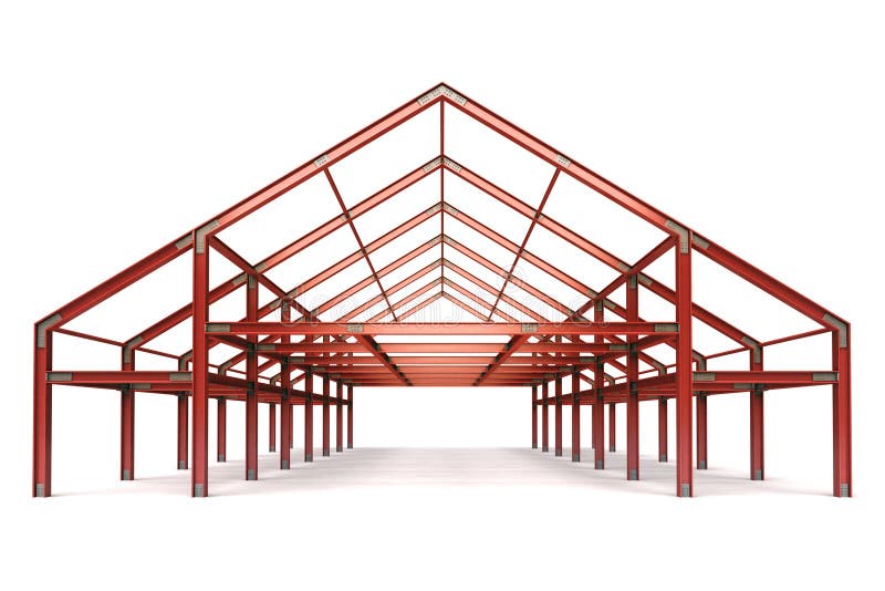 Red Steel Framework Wide Building Front Perspective View Stock ...