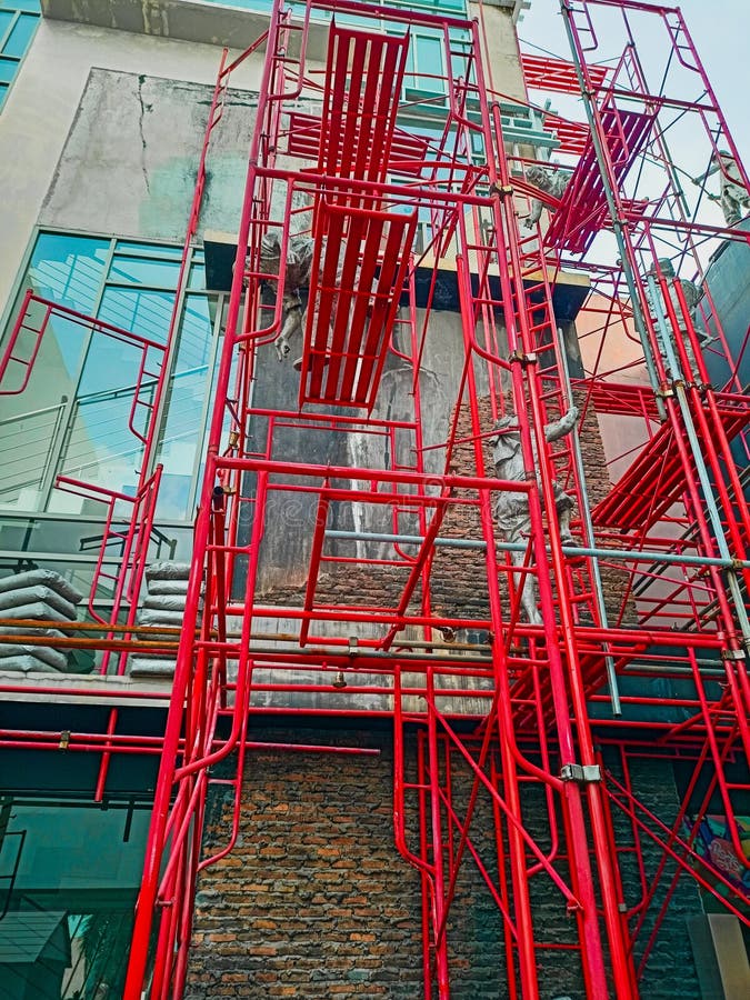 Red Steel Scaffolding in a Construction Site Stock Image - Image of ...