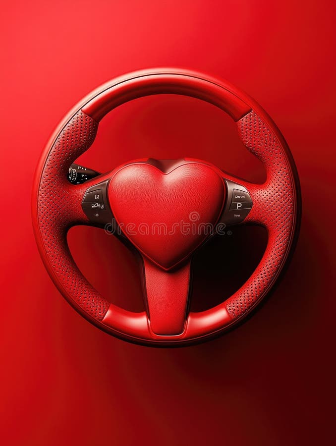 A Red Steering Wheel with a Heart Shape on it Stock Photo - Image of ...