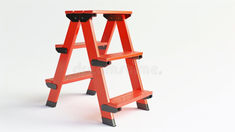 Red Step Ladder on White Background, Close-up View. Home Improvement ...