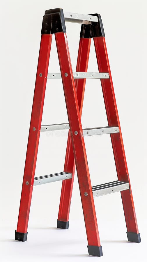 Red Step Ladder on White Background, Construction and DIY Tool Concept ...