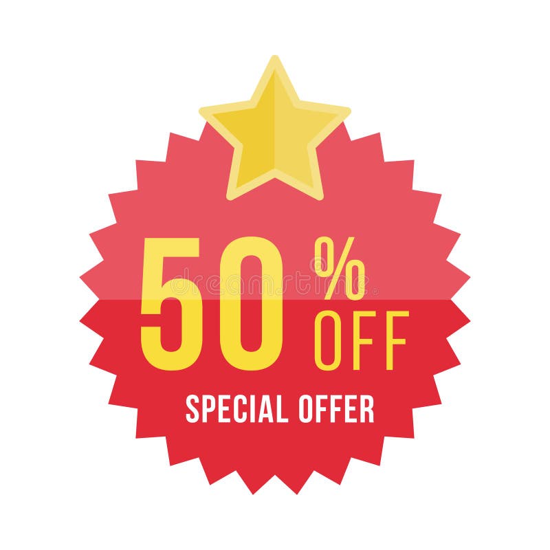 Red Sticker and Star with 50 Discount. Template of the Emblem with ...
