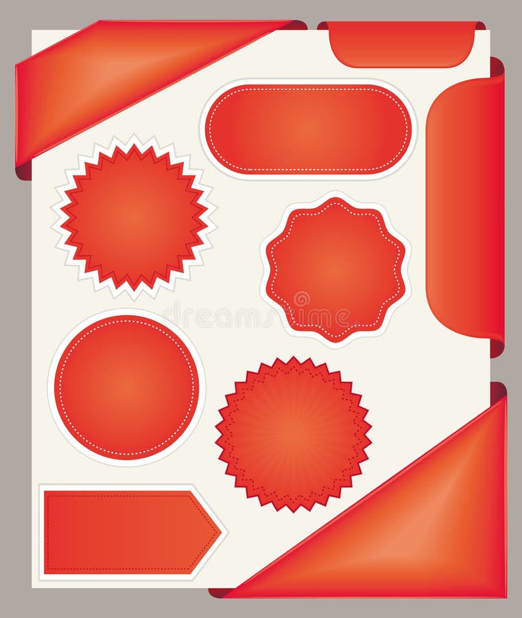 Red Stickers, Bookmarks and Ribbons. Stock Vector - Illustration of ...