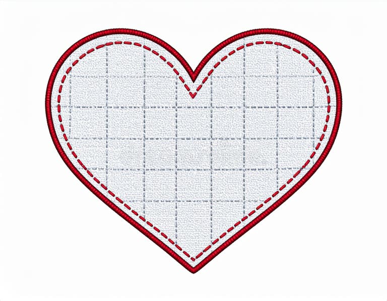 Red Stitched Heart Patch on White Fabric Background Stock Illustration ...