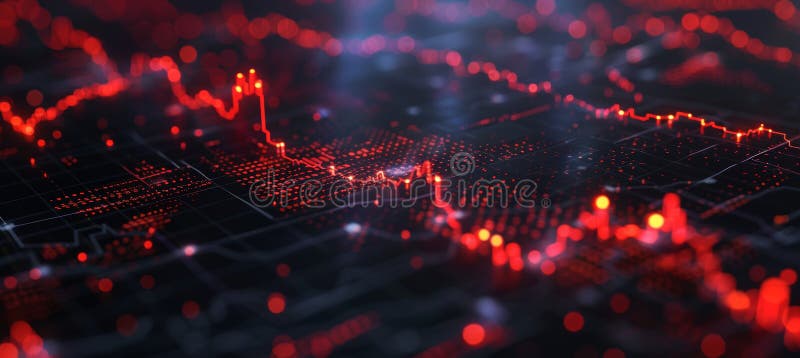 Red Stock Market Data with Graph, Chart or Map Showing Volatility, Loss ...