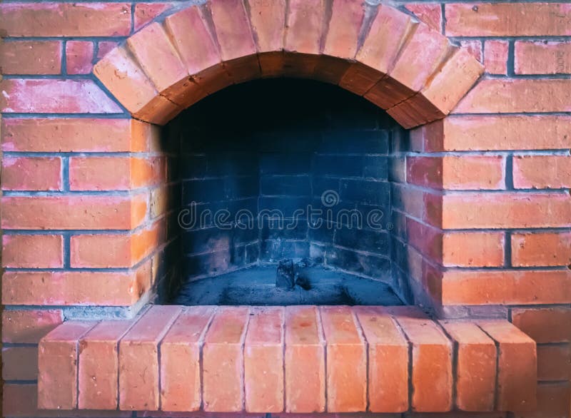 Red Stone Brick Fireplace Outdoor Firebox Black Burnt Stock Photo ...