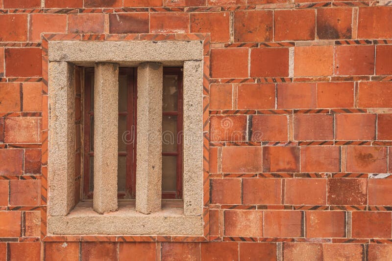 Red Stone Brick Wall and Stone Windows Stock Photo - Image of ...