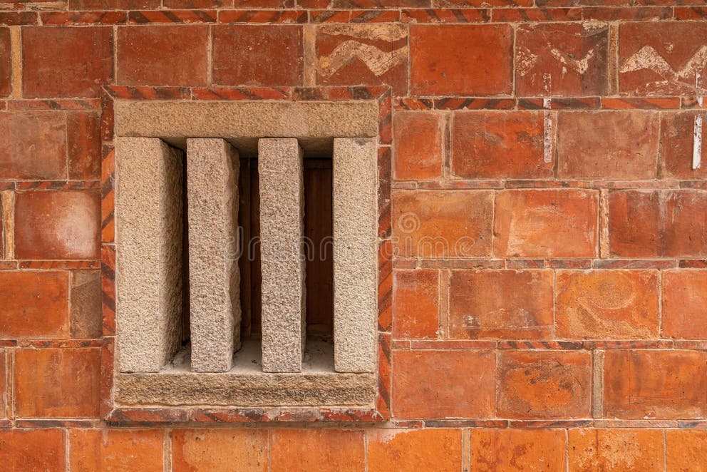 Red Stone Brick Wall and Stone Windows Stock Photo - Image of rustic ...