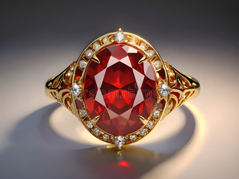 A Red Stone Ring with Diamonds on a Gray Surface Stock Illustration ...