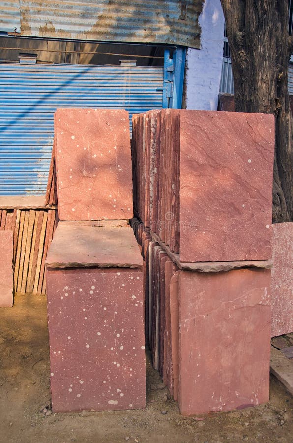 Red Stone Slabs in Agra Street, India Stock Image - Image of city ...